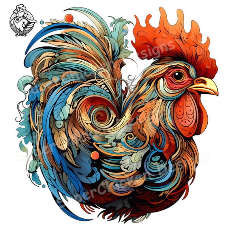 Beautiful Chicken Art, Stylistic Chicken, Clipart Design, Farm Animal ...