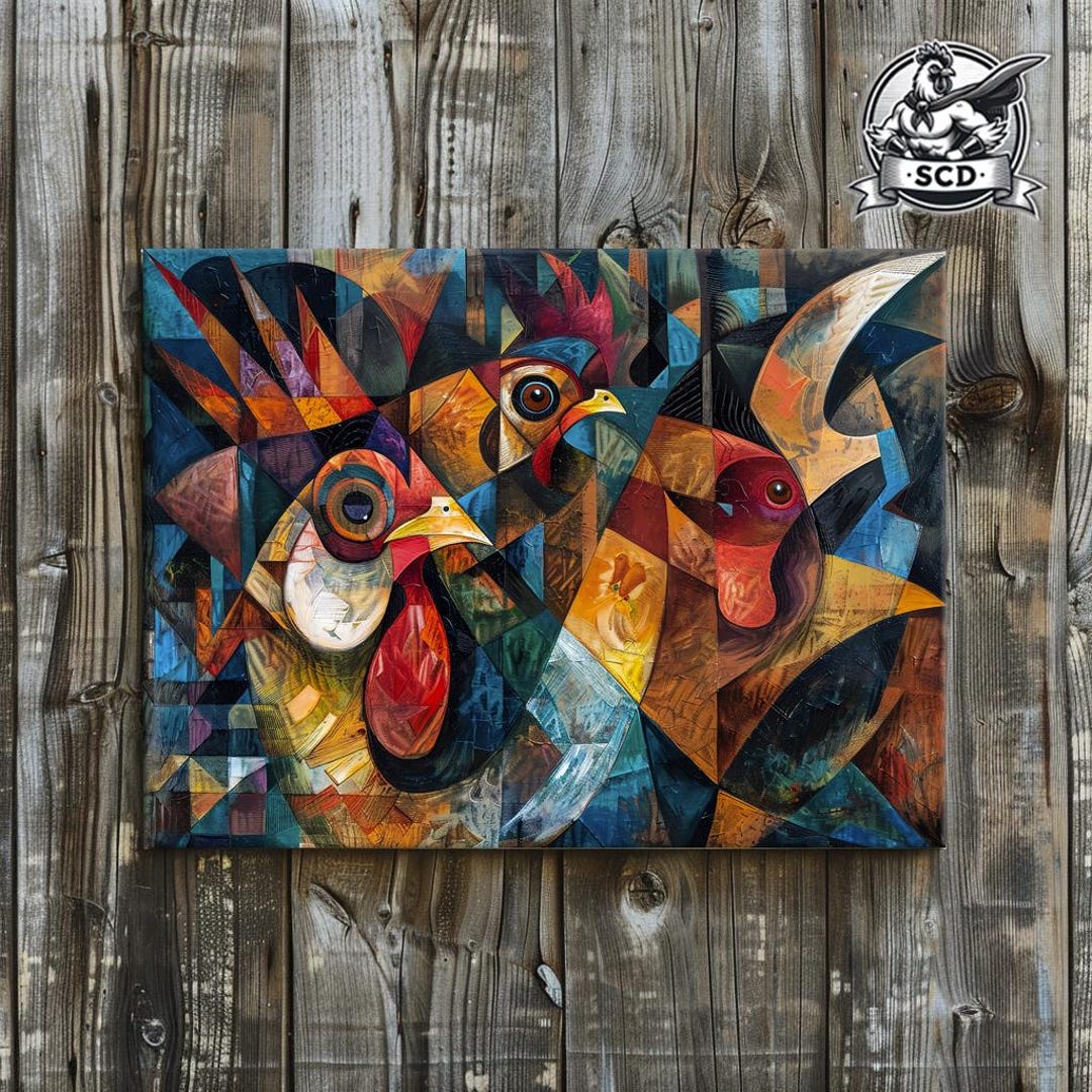 Cubist Chicken Art Print: Modern Oil Painting Style Canvas - Etsy