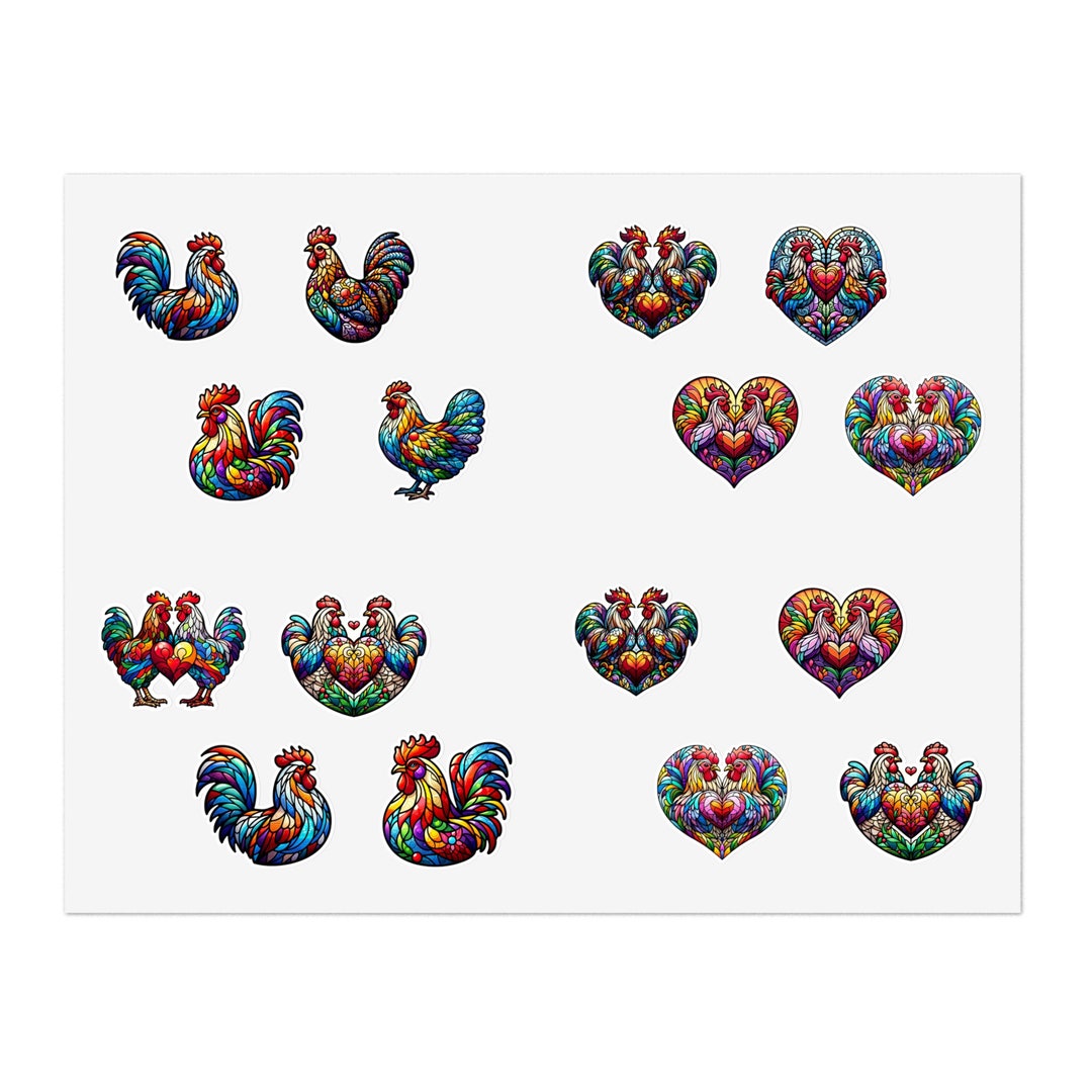 Stained Glass Chickens and Hearts Sticker Sheets - Etsy