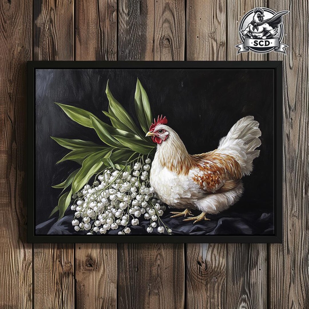Lily of the Roost - Framed Oil Painting-style Print, Chicken Art, Lily ...