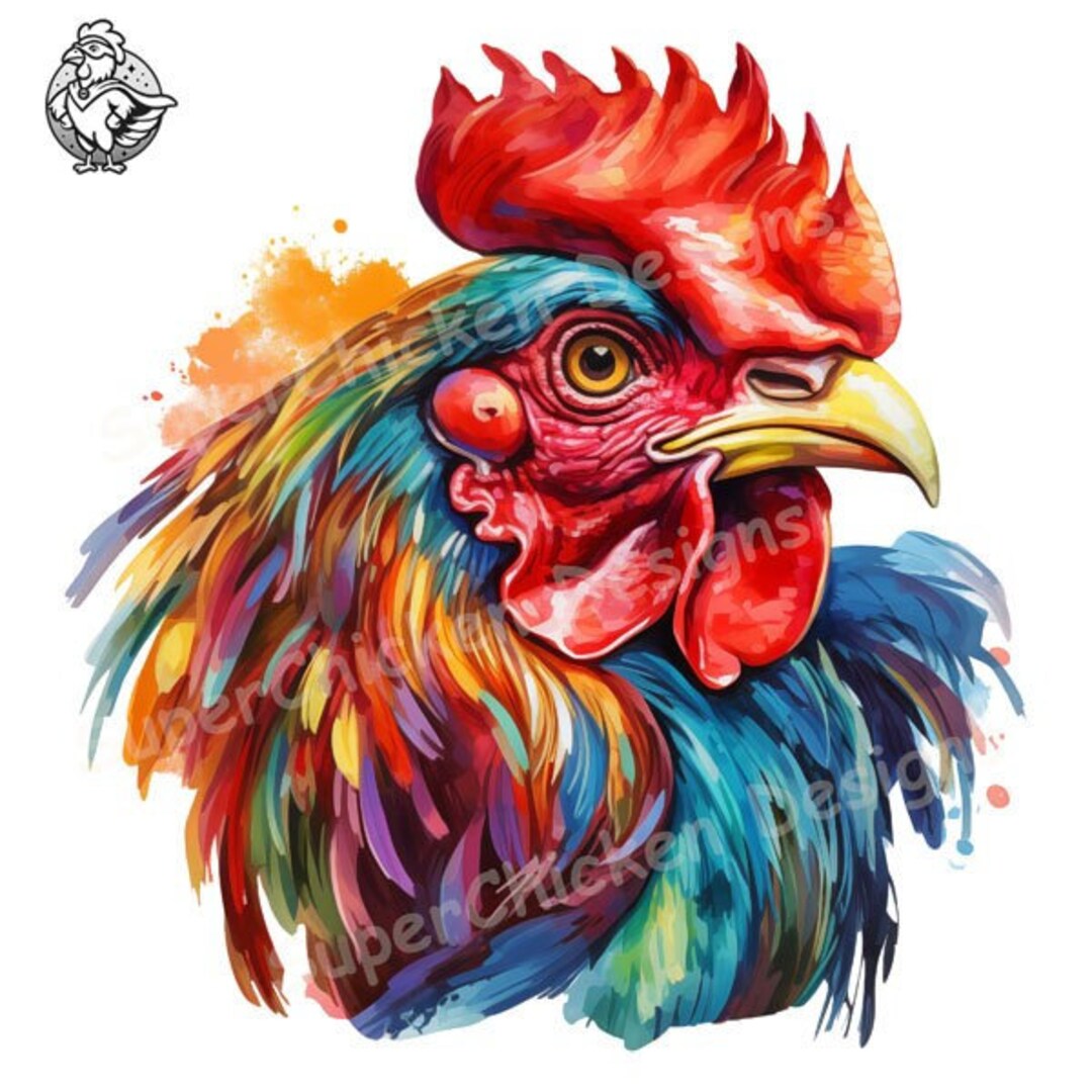 Vibrant Colorful Chicken Clipart, Stylistic Chicken, Printable Instant ...