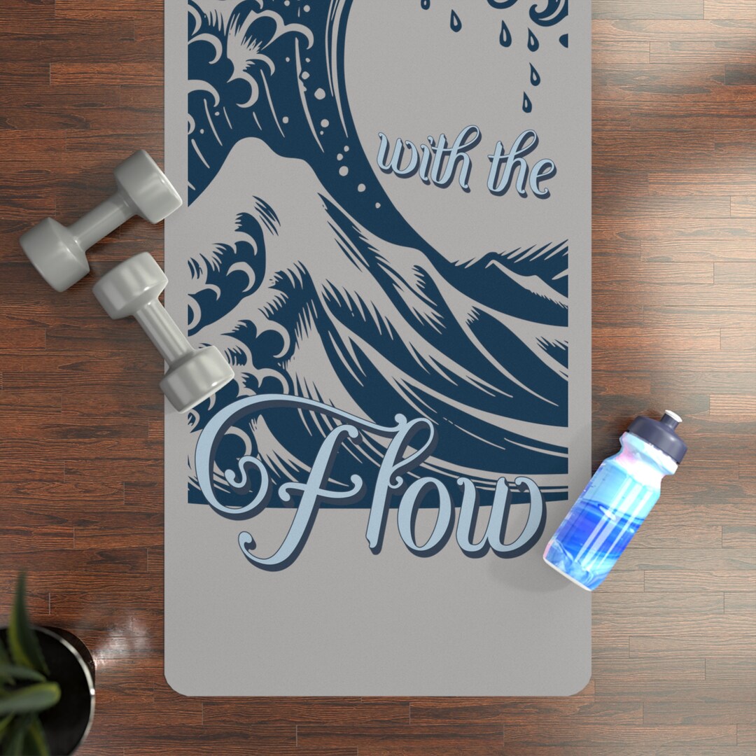 Go With the Flow, Yoga Mat, Beach Yoga Mat, Rubber Yoga Mat, Blue Yoga ...