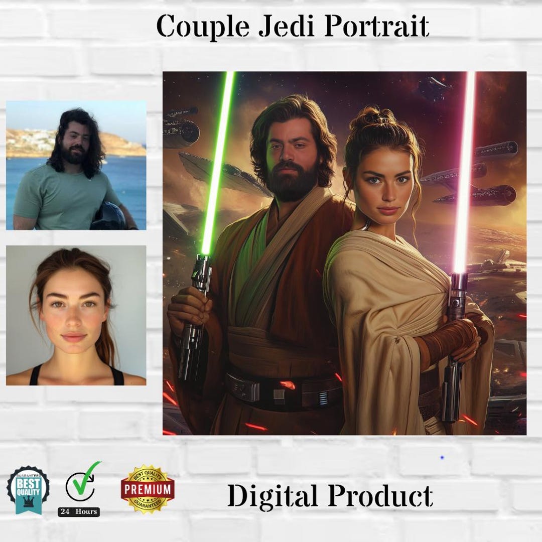 Personalised Jedi Couple Portrait, Custom Photo Digital Portrait ...