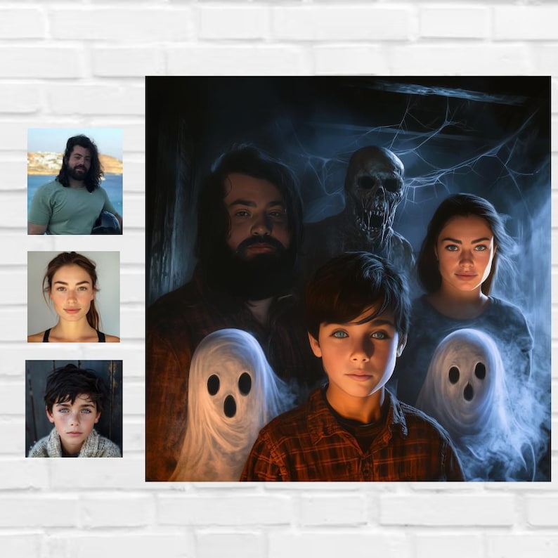 Halloween Personalised Family Portrait, Ghost Edition Custom Digital ...