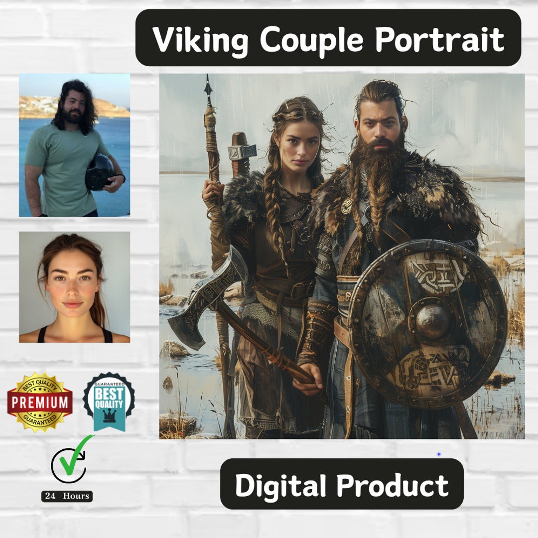 Customised Viking Couple Portrait, Custom Photo Digital Portraits ...