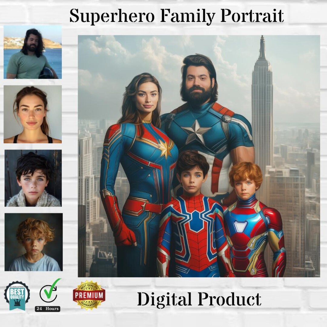 Customised Superhero Family Portrait, Custom Photo Digital Portraits ...