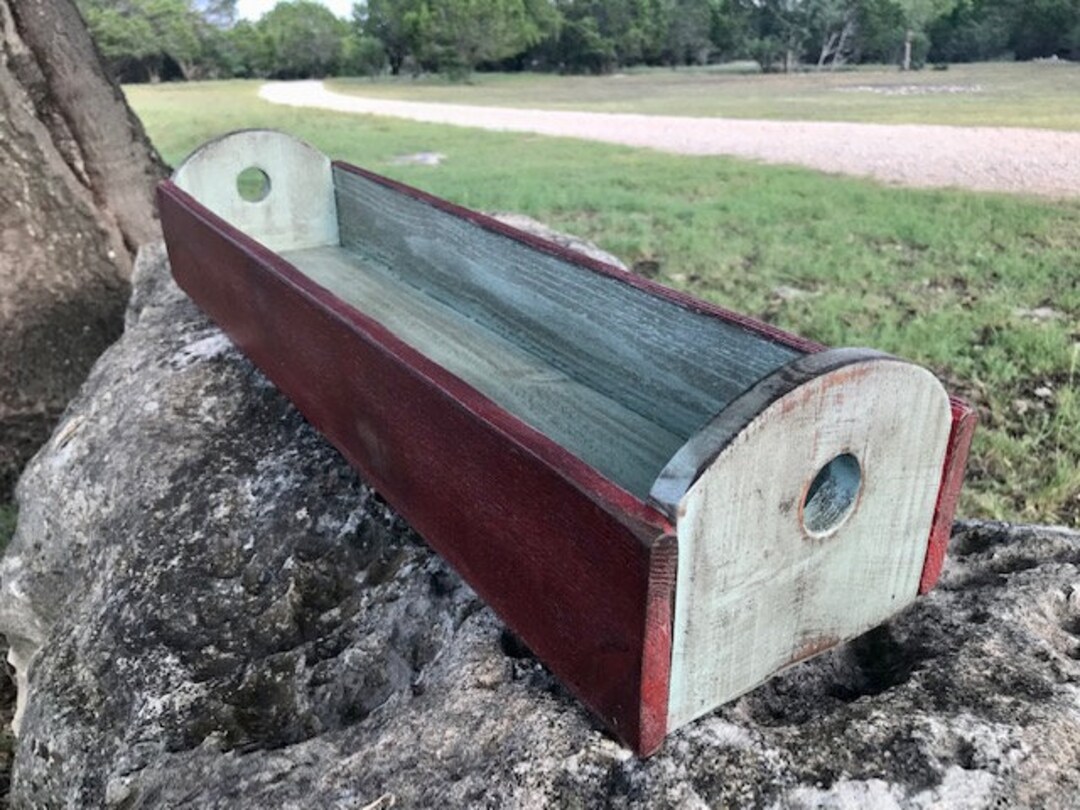 Hand Painted Red and Blue Wood Tray, Primitive, Rustic, Distressed ...