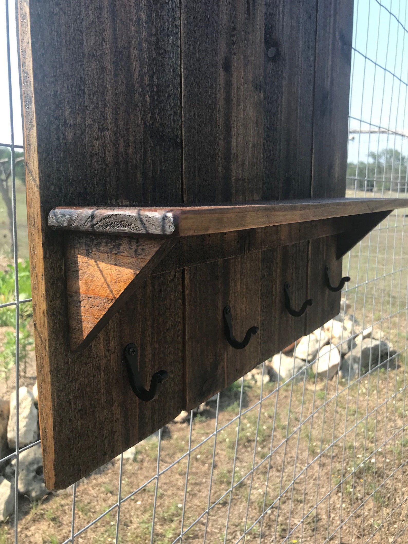 Primitive Rustic Farmhouse Wood Display Shelf With Cast Iron Hooks - Etsy