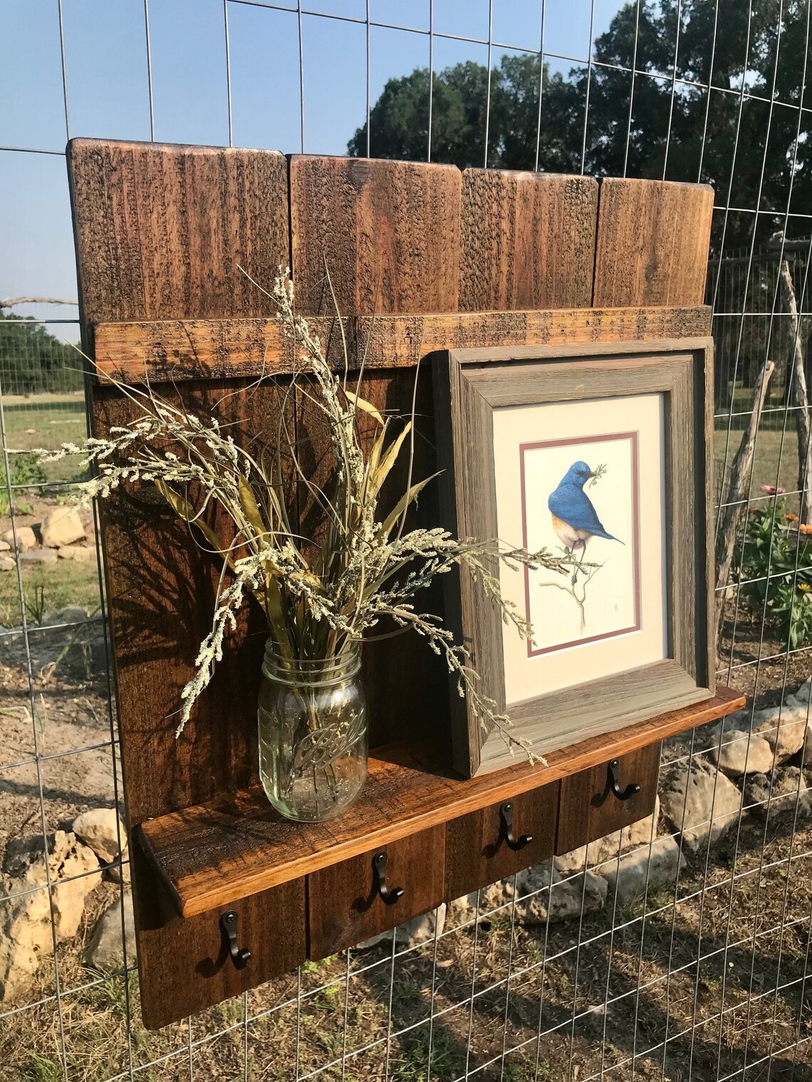 Primitive Rustic Farmhouse Wood Display Shelf With Cast Iron Hooks - Etsy