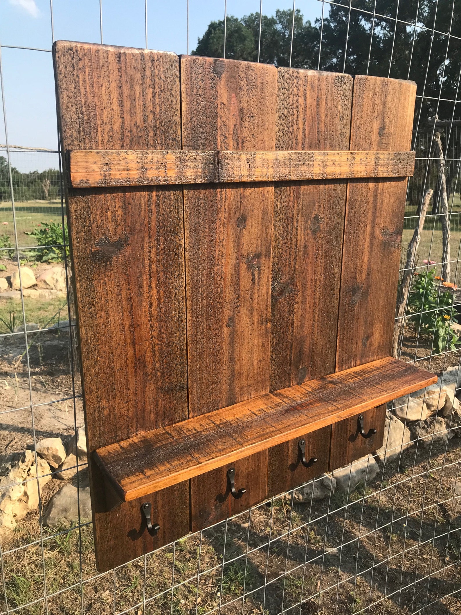 Primitive Rustic Farmhouse Wood Display Shelf With Cast Iron Hooks - Etsy