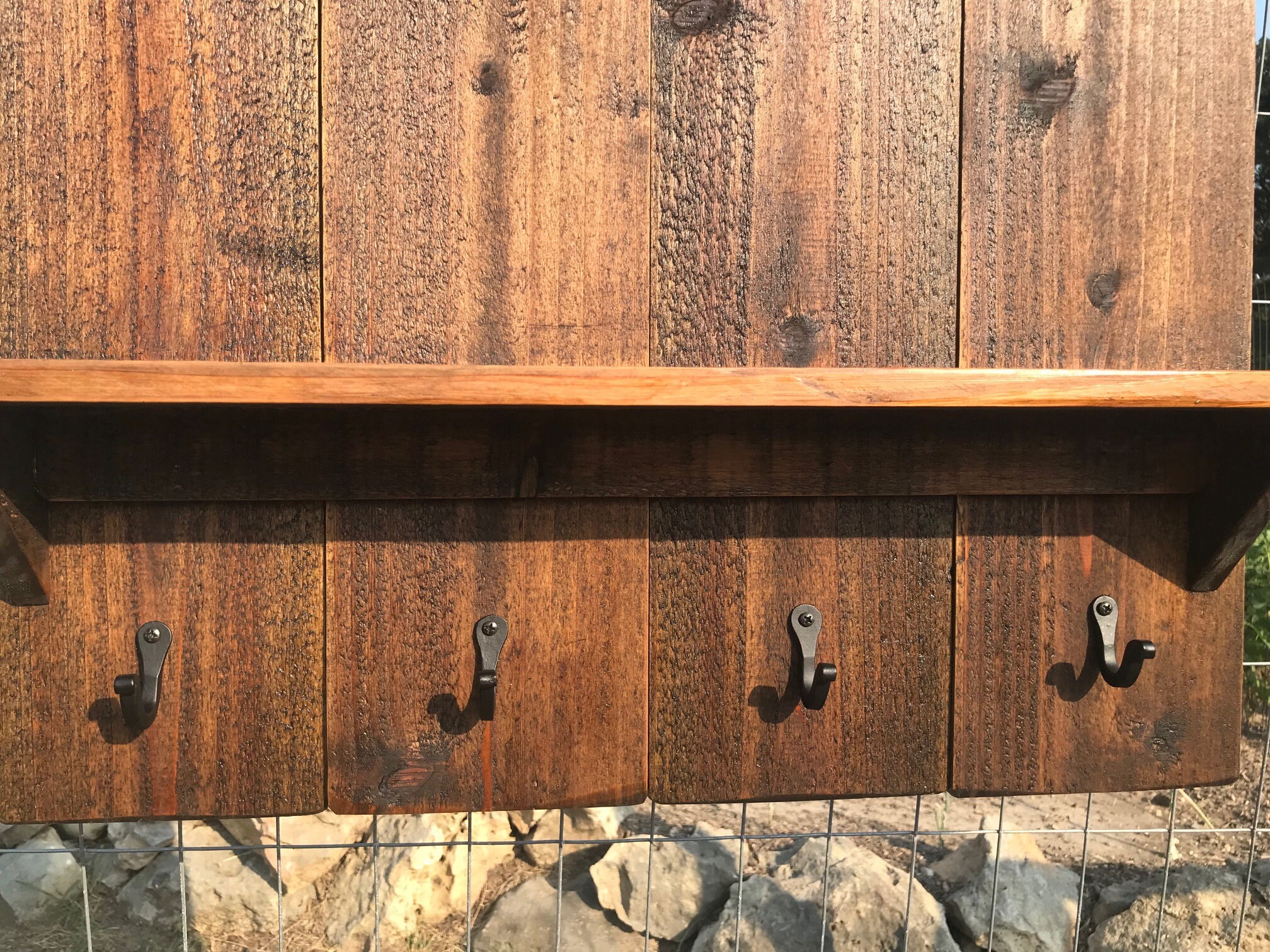 Primitive Rustic Farmhouse Wood Display Shelf With Cast Iron Hooks - Etsy