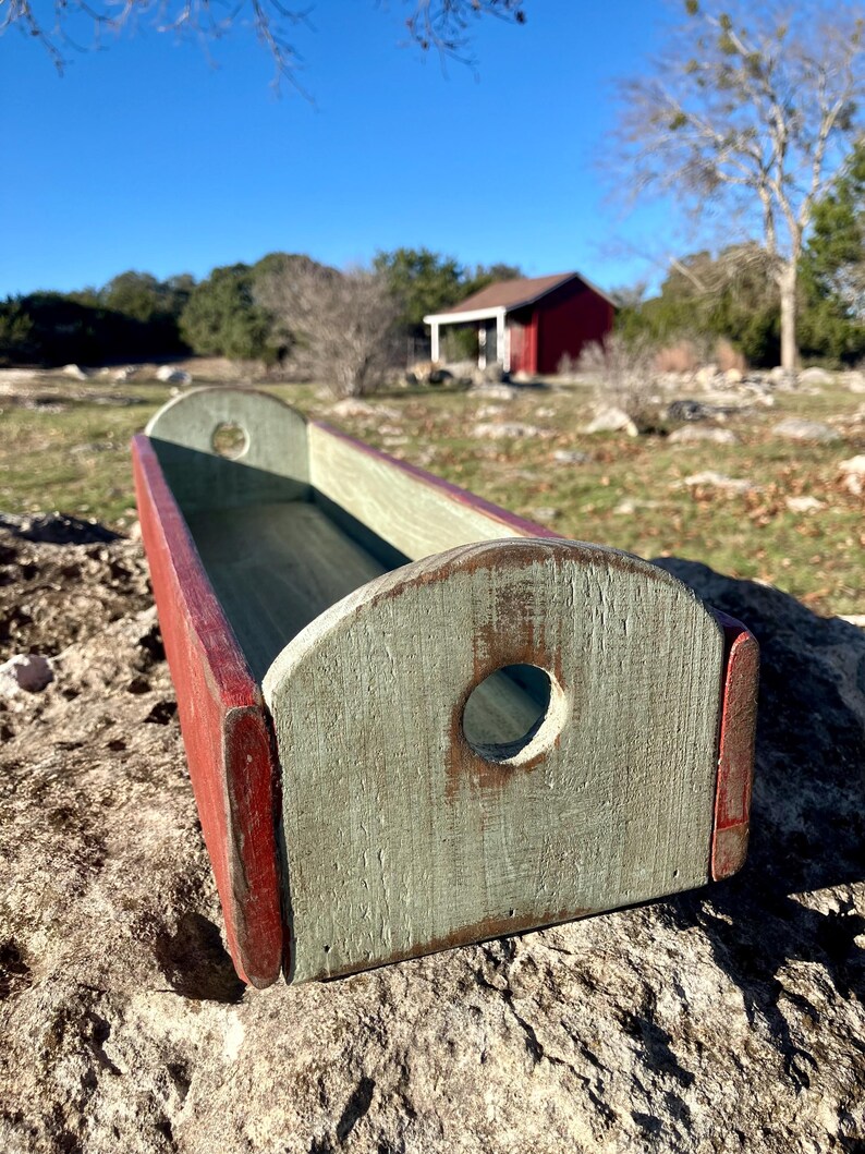 Hand Painted Red and Blue Cedar Tray: Rustic Farmhouse Trough ...