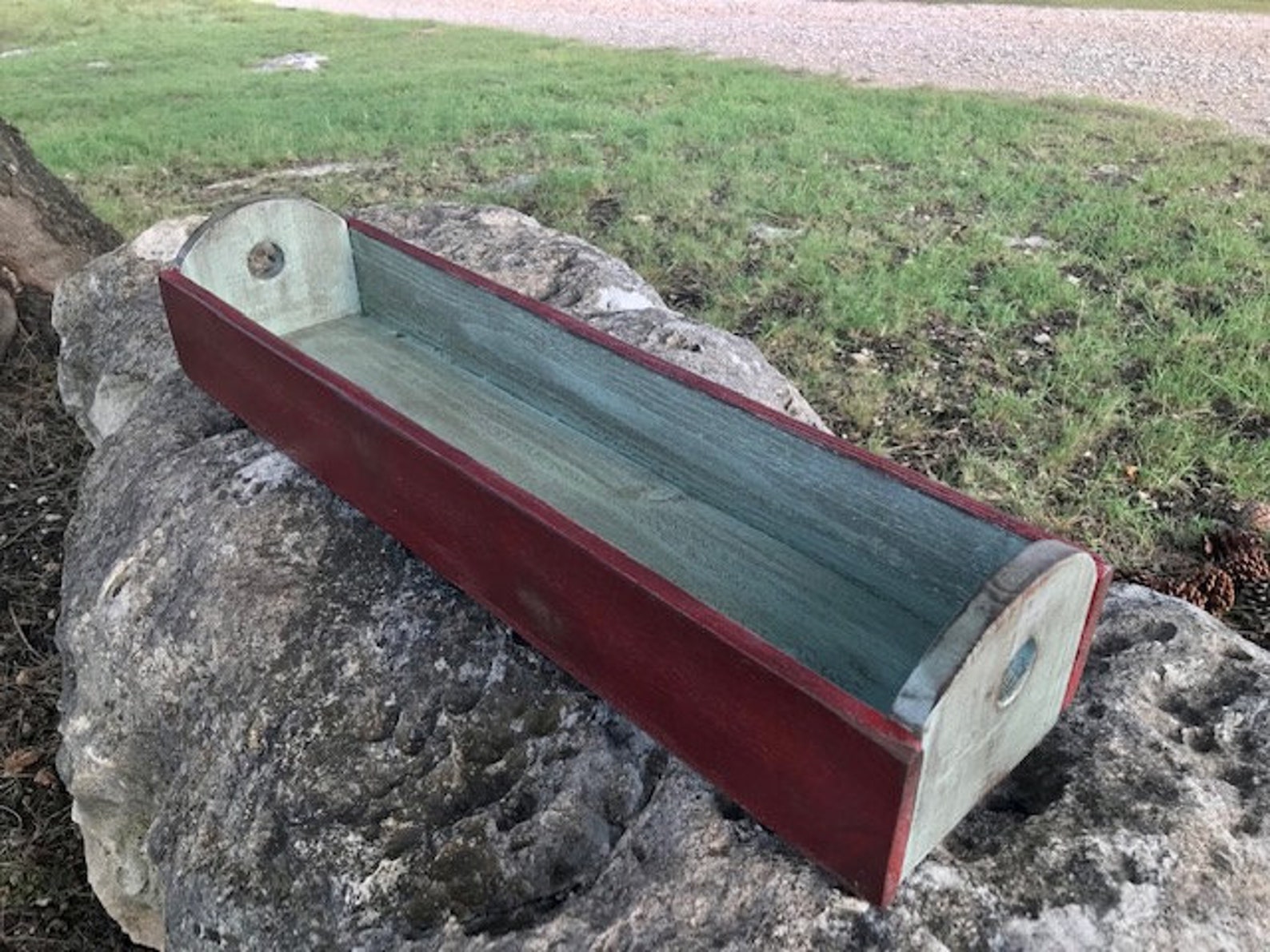 Hand Painted Red and Blue Wood Tray, Primitive, Rustic, Distressed ...