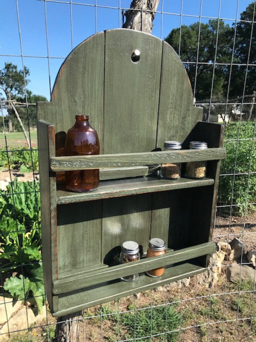 Green Distressed Display Shelf, Organizer, Spice Rack, Rustic, Vintage ...