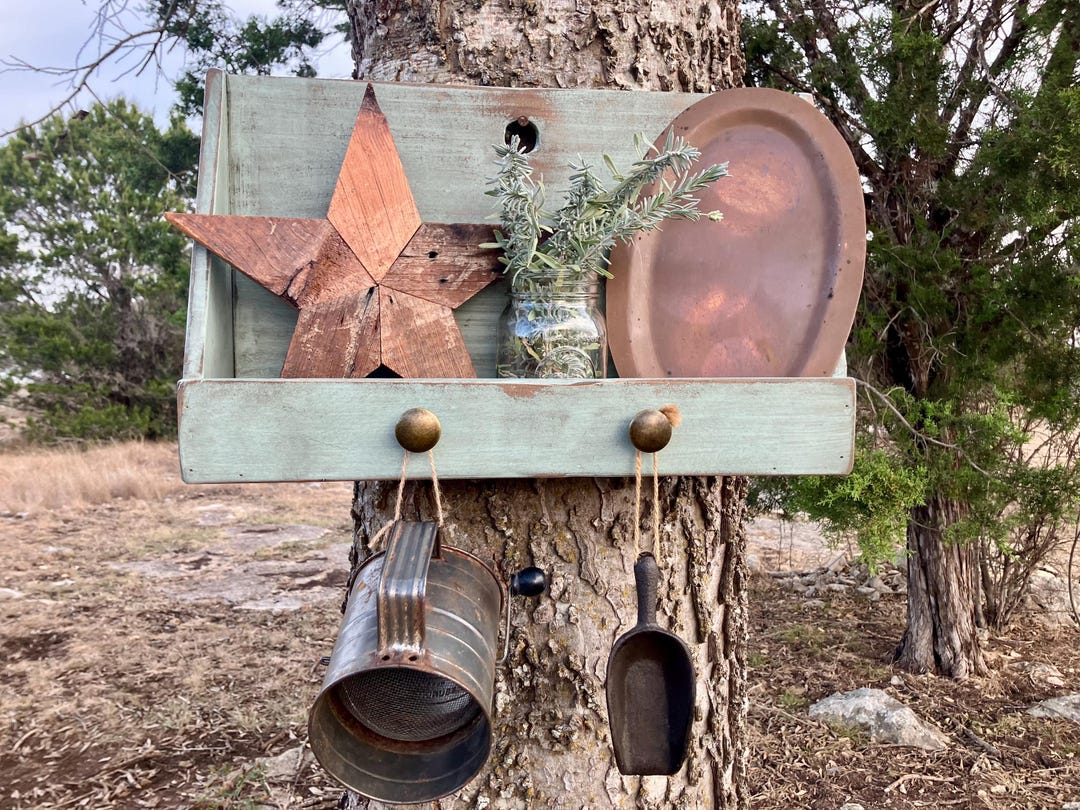 Distressed Robin's Egg Blue Cedar Wall Box Shelf With Knobs: Primitive ...