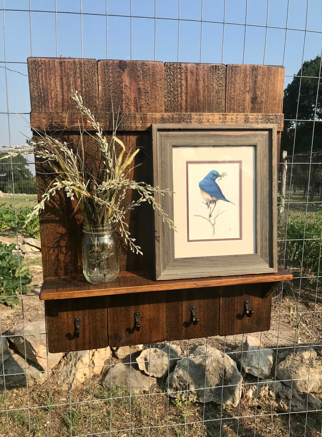 Primitive Rustic Farmhouse Wood Display Shelf With Cast Iron Hooks - Etsy