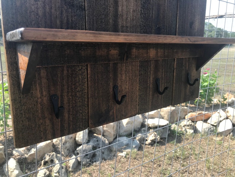 Primitive Rustic Farmhouse Wood Display Shelf With Cast Iron Hooks - Etsy