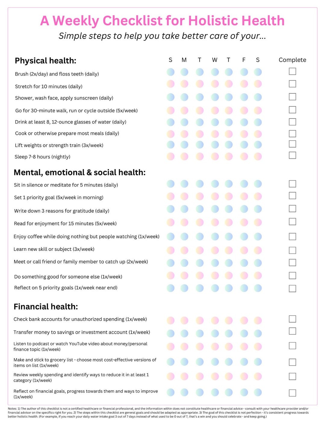 A Weekly Checklist for Holistic Health: Steps to Help You Take Care of ...
