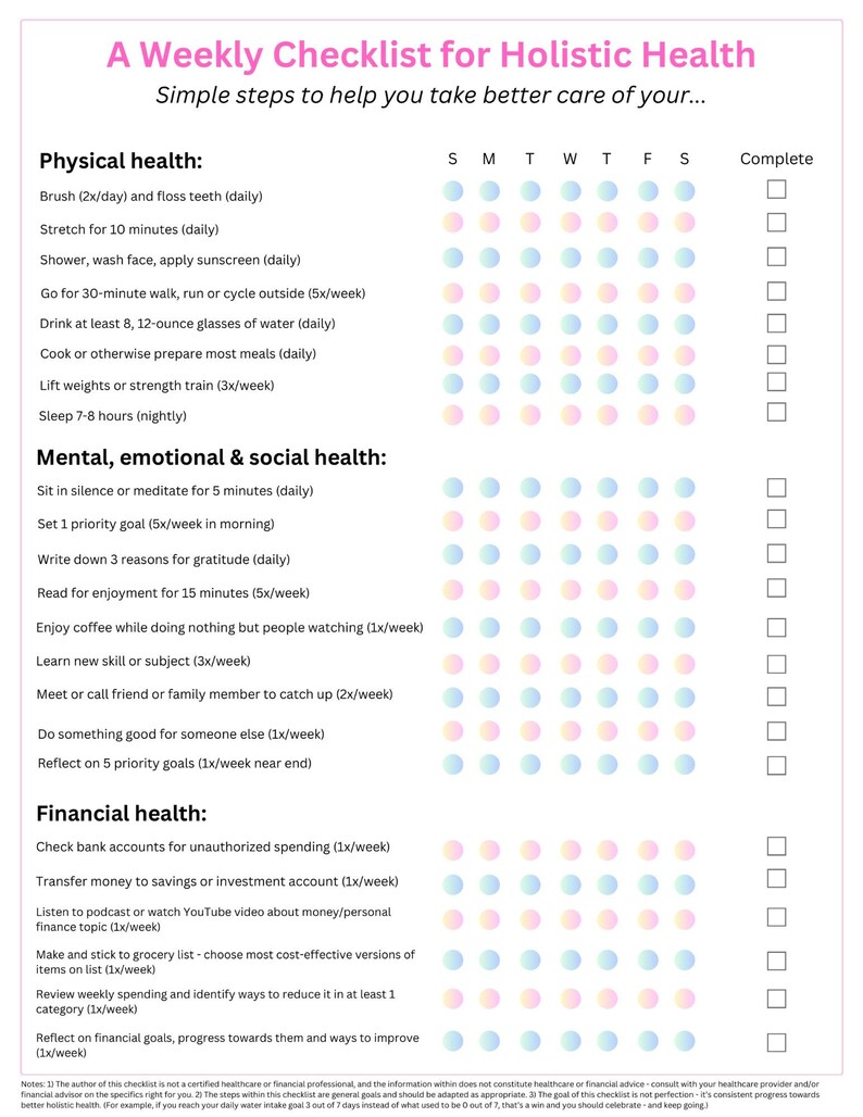 A Weekly Checklist for Holistic Health: Steps to Help You Take Care of ...