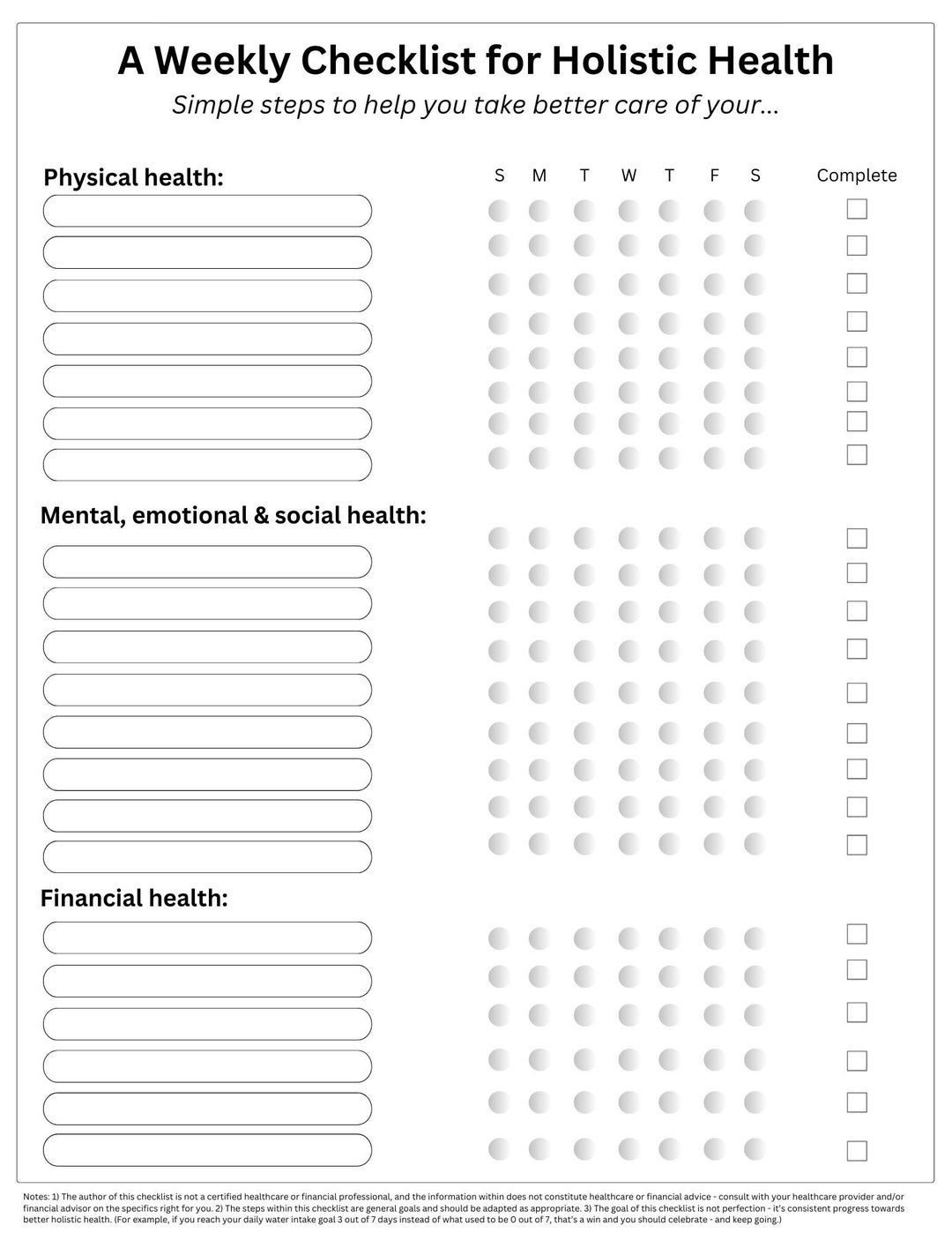 A Weekly Checklist for Holistic Health: Steps to Help You Take Care of ...