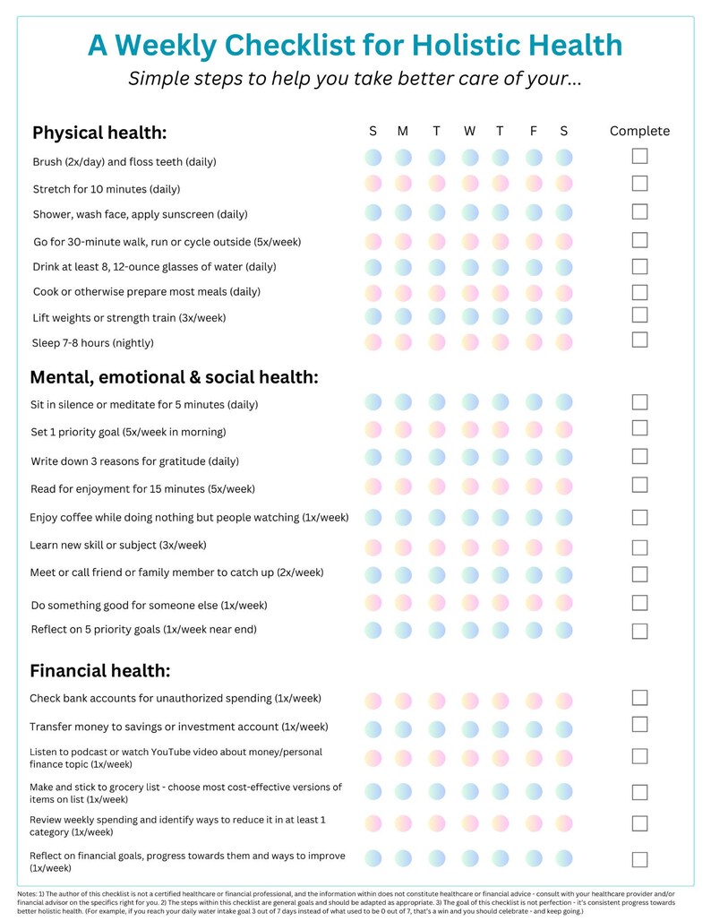 A Weekly Checklist for Holistic Health: Steps to Help You Take Care of ...