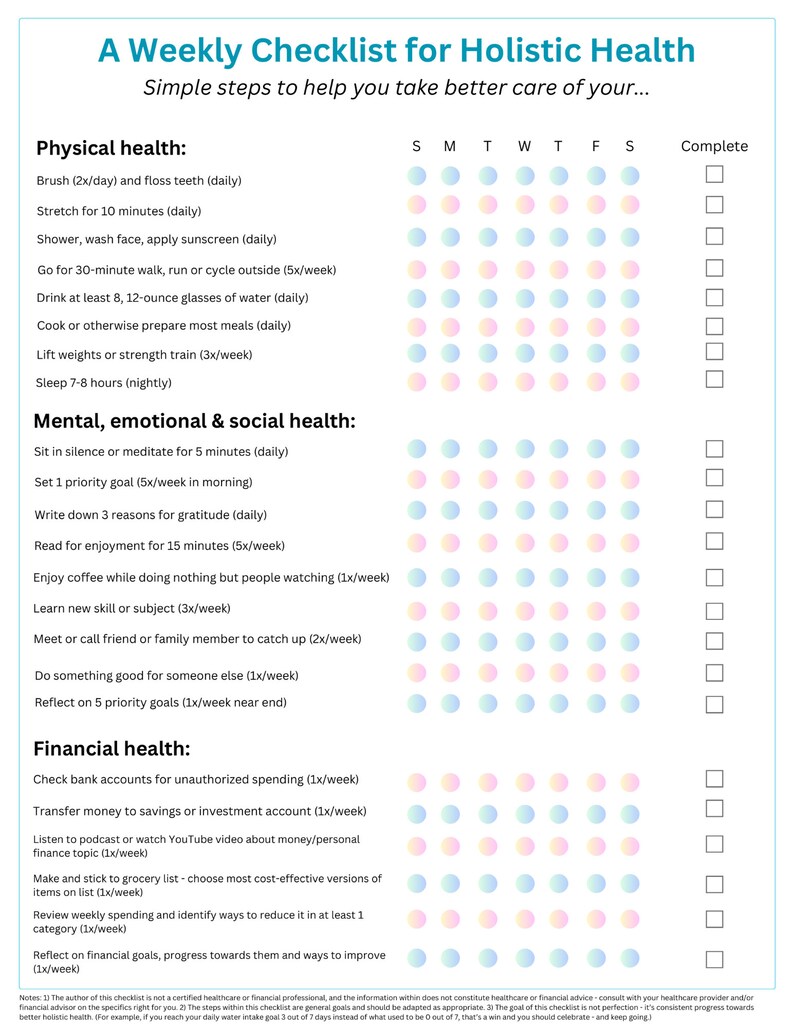 A Weekly Checklist for Holistic Health: Steps to Help You Take Care of ...