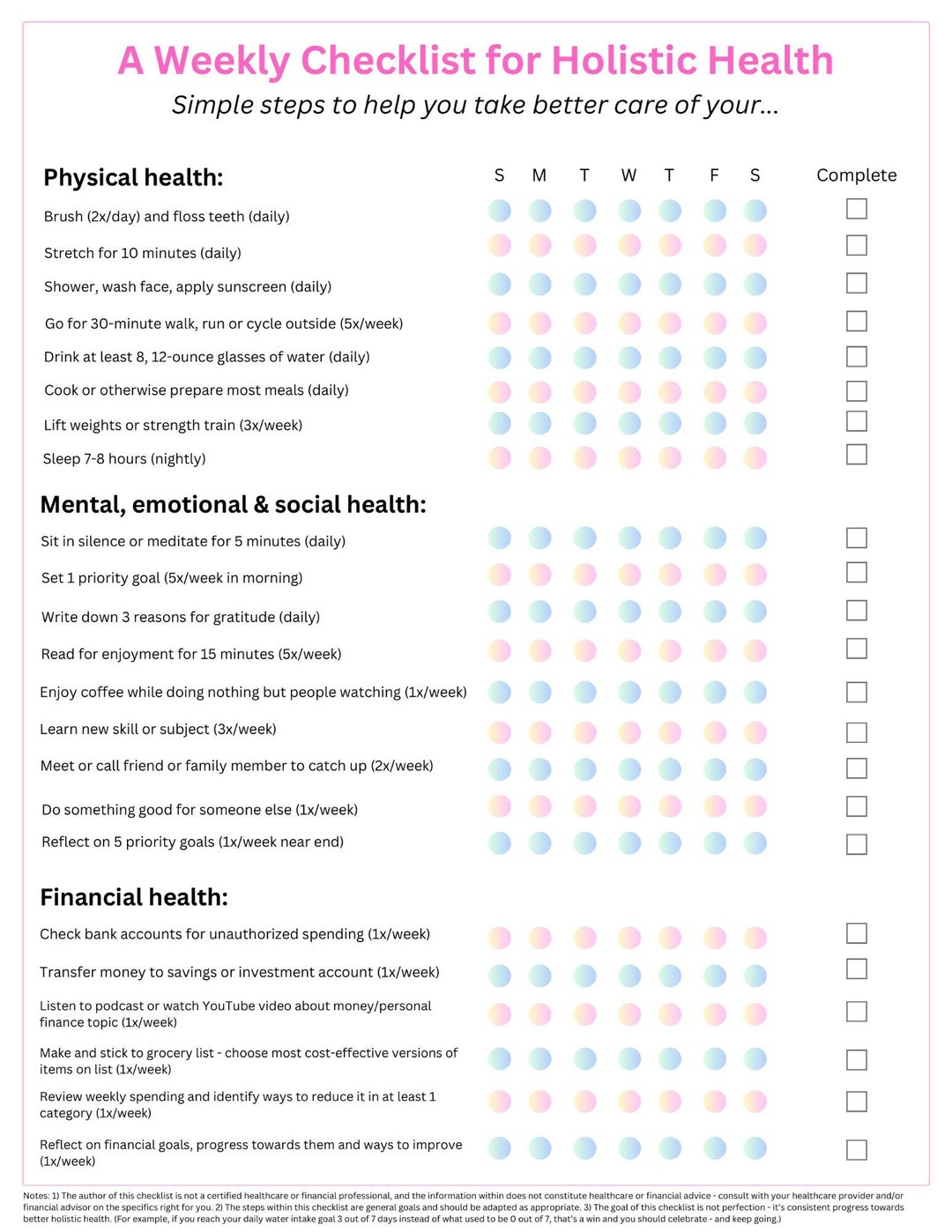 A Weekly Checklist for Holistic Health: Steps to Help You Take Care of ...
