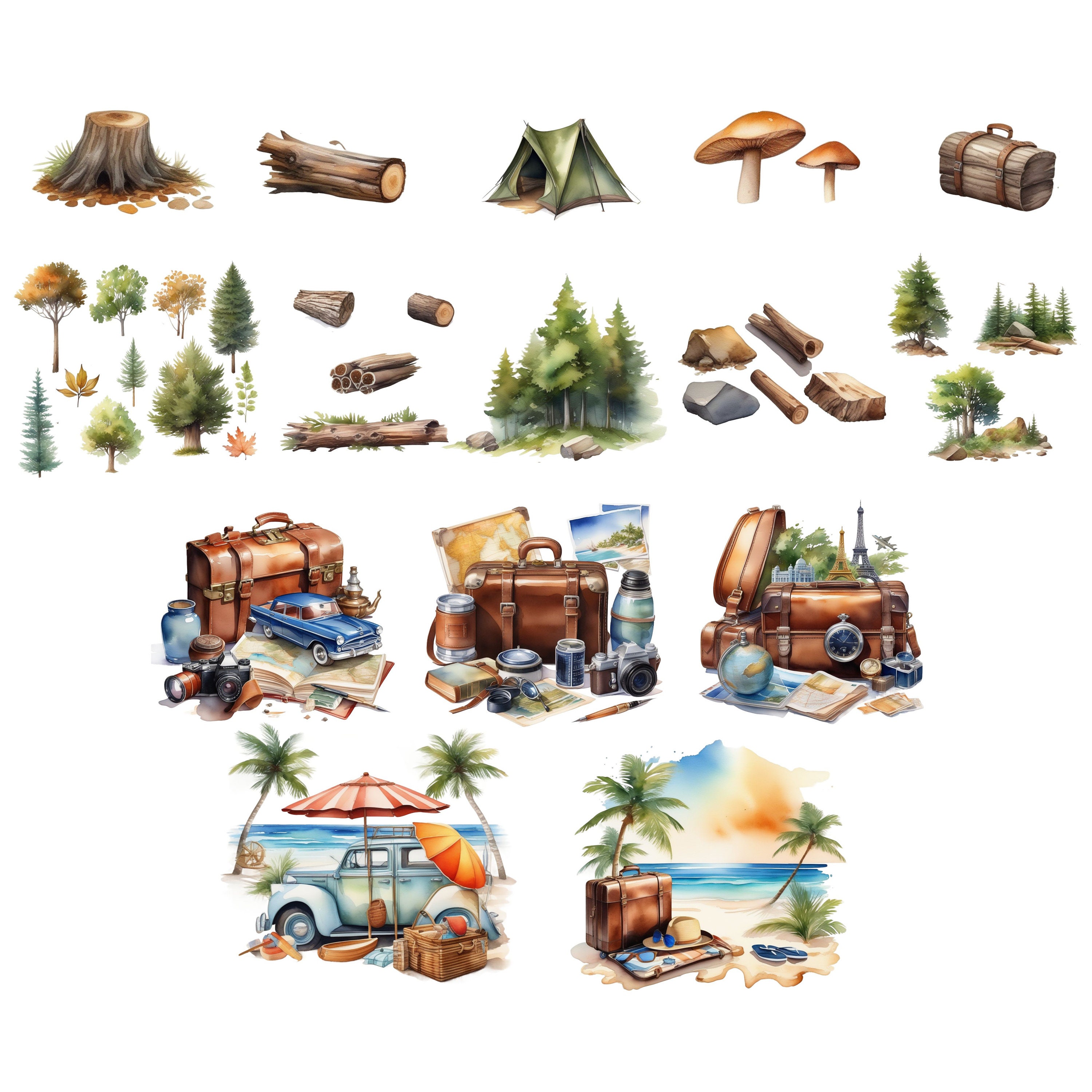 Camping Tool Clipart, Camping Clipart, Watercolor Camping Clipart ...