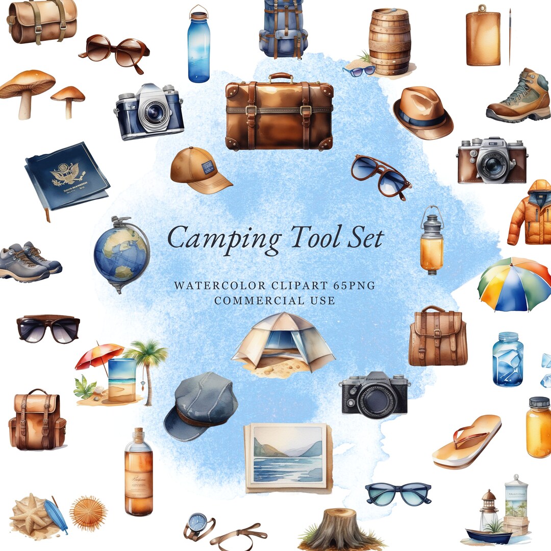 Camping Tool Clipart, Camping Clipart, Watercolor Camping Clipart ...