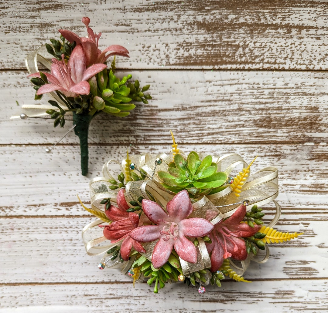 Unique Succulent Corsage With Boutonniere Set - Etsy