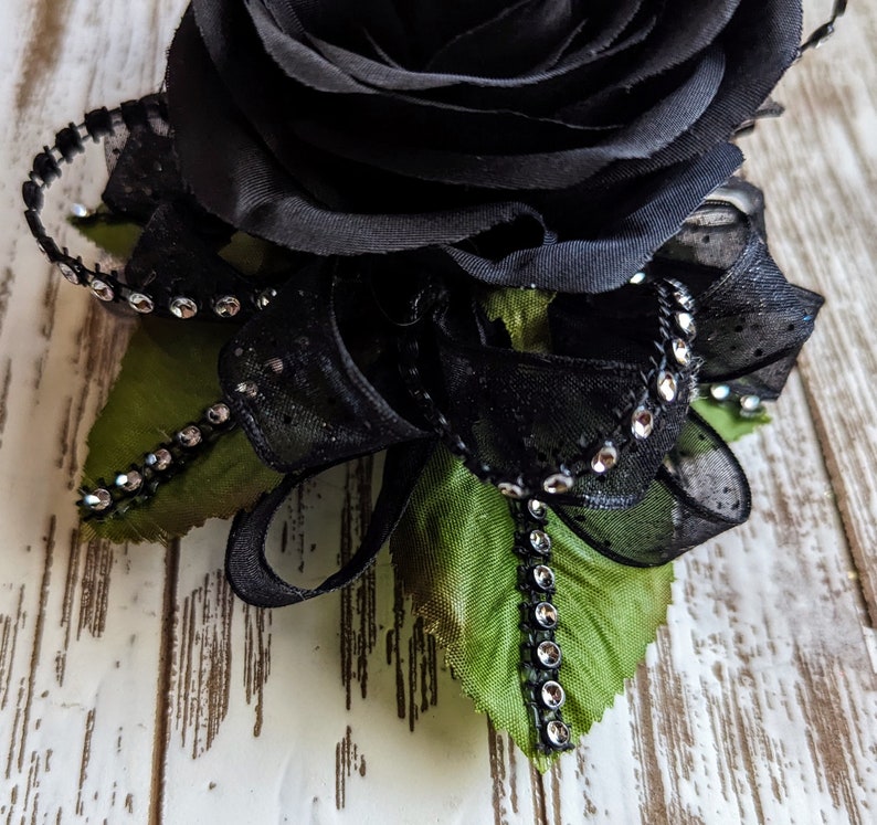 Black Rose & Bling Corsage With Boutonniere - Etsy