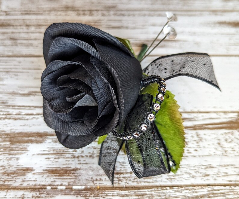 Black Rose & Bling Corsage With Boutonniere - Etsy