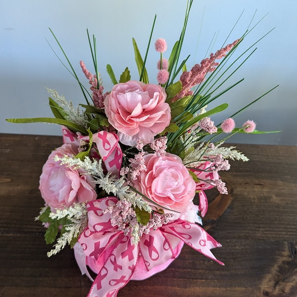 Breast Cancer Flower Arrangement - Etsy