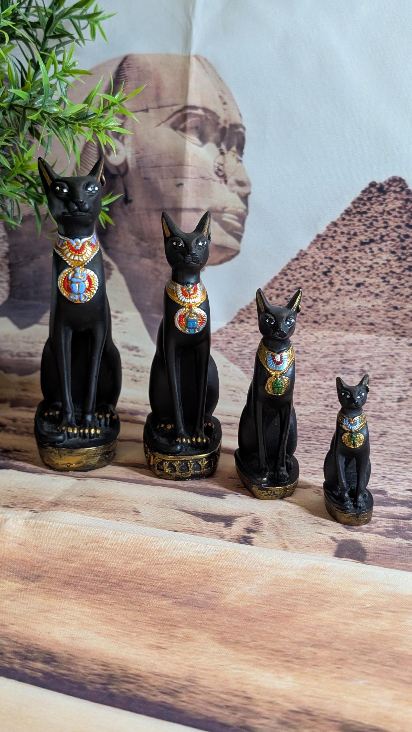 Egyptian Bastet Cat Goddess Statue Set: Resin Vintage Decor - Etsy