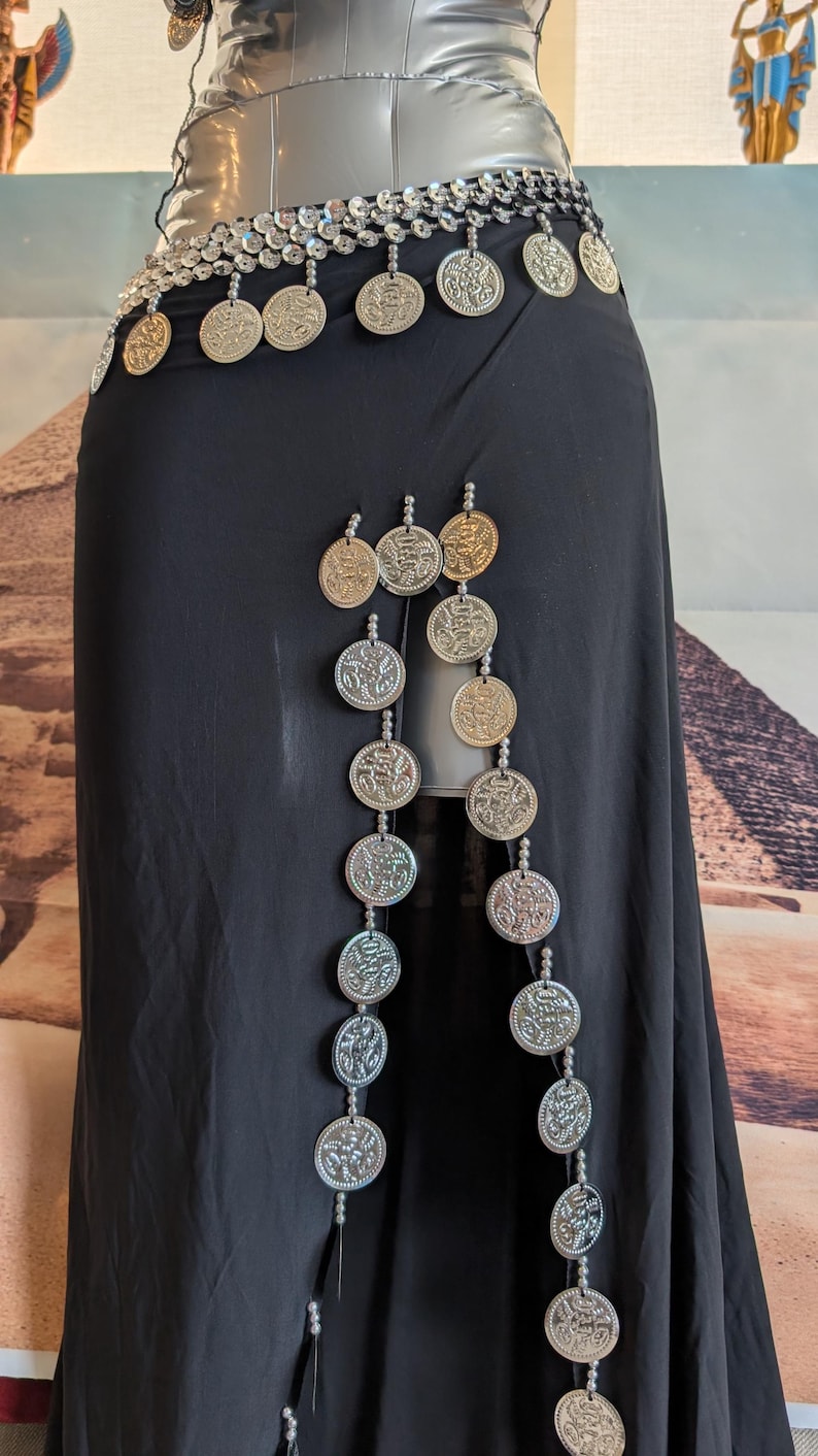 Silver Coin Belly Dance Costume: Black Egyptian Crop Top & Skirt - Etsy
