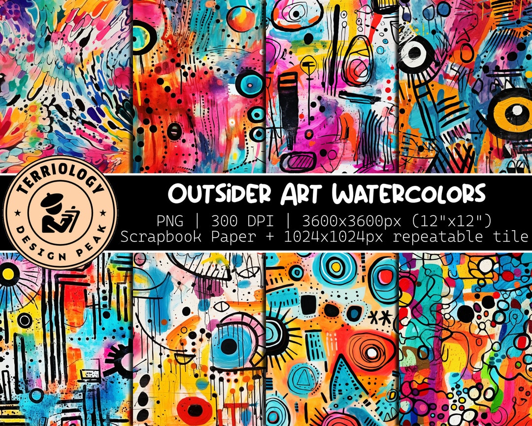 Outsider Art Watercolor Digital Download 8 Pattern Tiles 8 Scrapbook ...