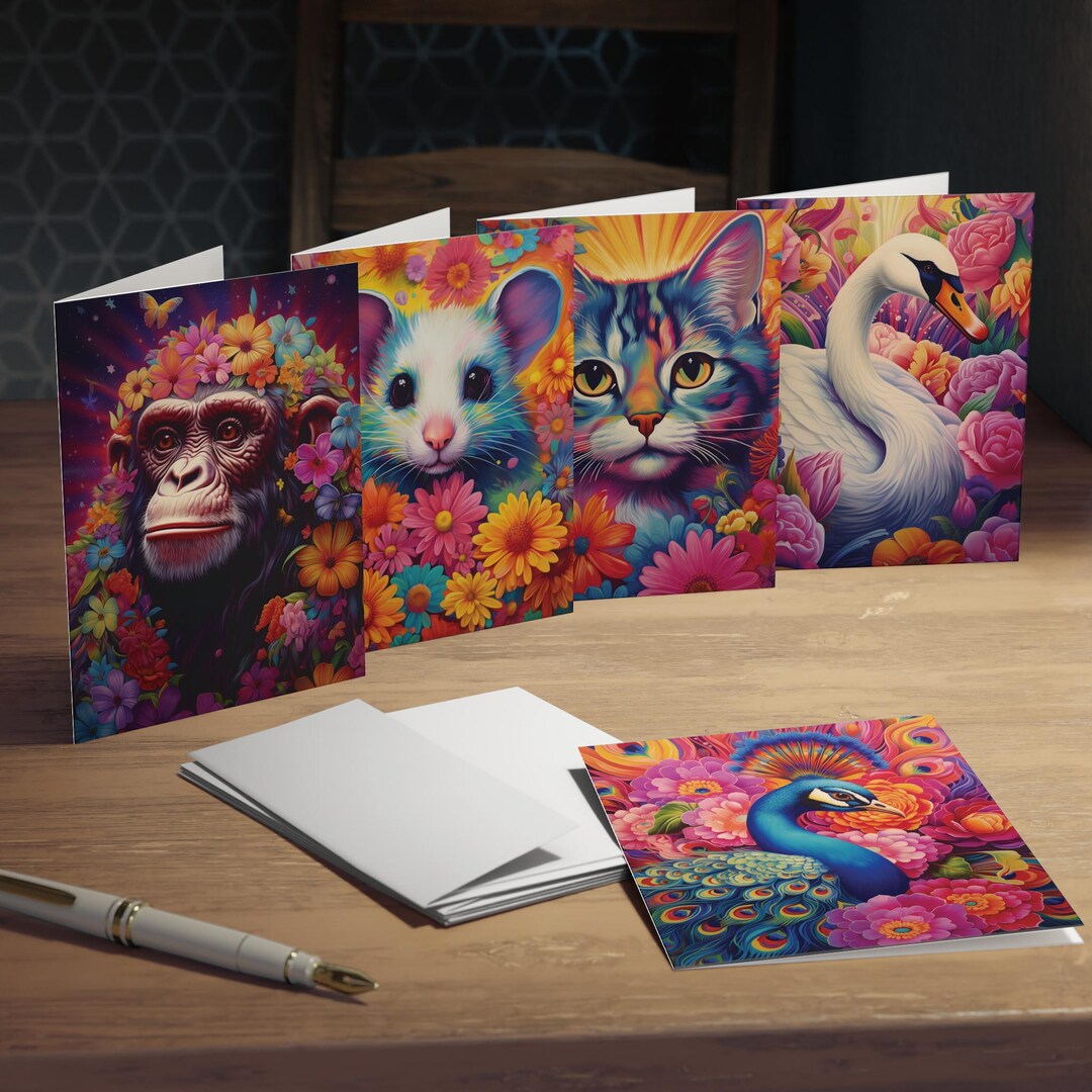80s Teen Style Animal Portraits Multi-design Greeting Cards 5-pack - Etsy