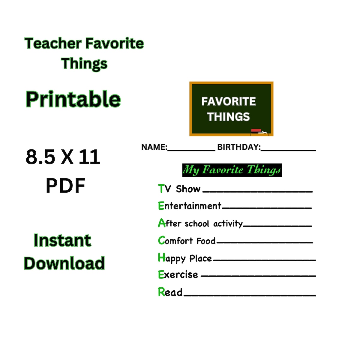 Teacher Favorite Things List: Printable Instant Download - Etsy