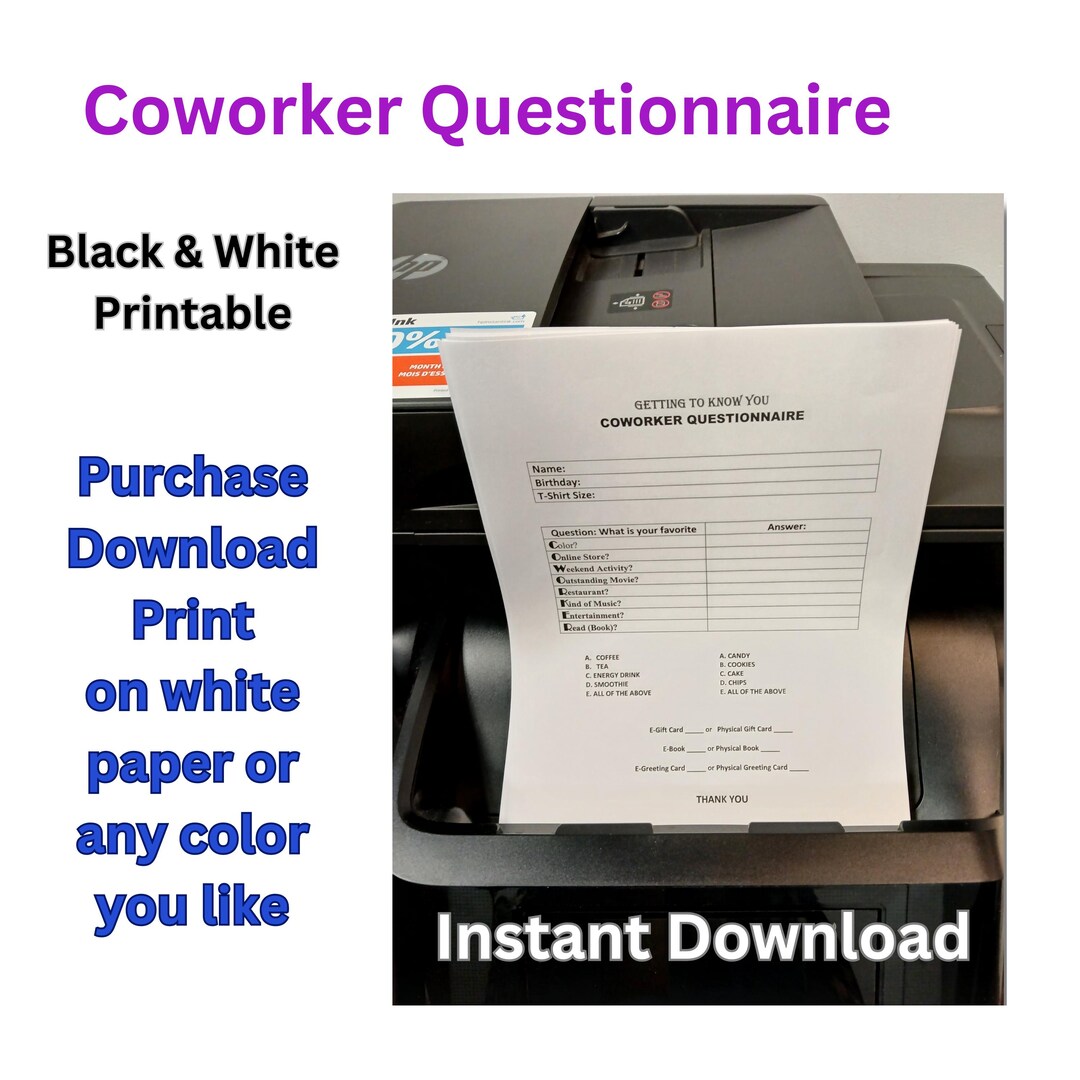 Coworker Questionnaire, Employee Survey, Coworker Favorite Things List ...