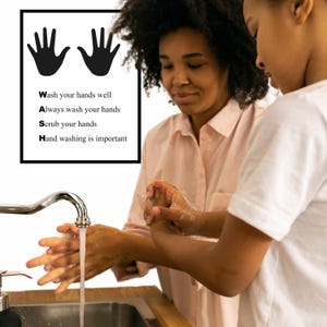 Wash Your Hands Well Poster, Printable Handwashing Sign , Bathroom Wall ...