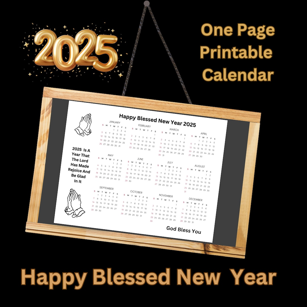 2025 One Page Yearly Calendar Printable, Inspirational Full Year ...
