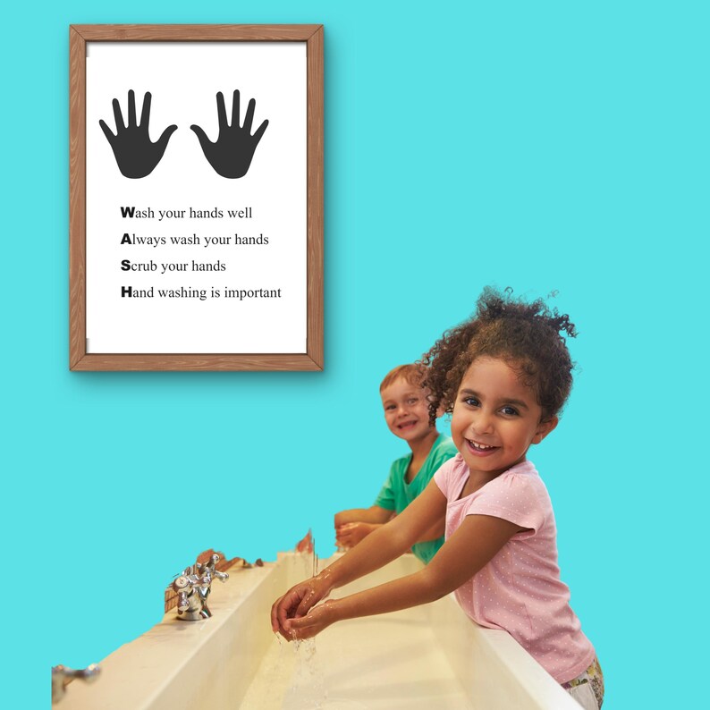 Wash Your Hands Well Poster, Printable Handwashing Sign , Bathroom Wall ...