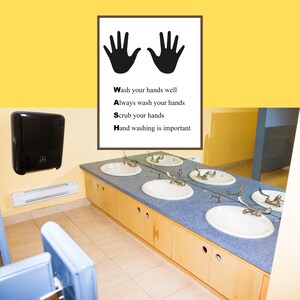 Wash Your Hands Well Poster, Printable Handwashing Sign , Bathroom Wall ...