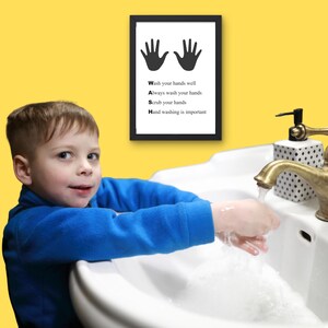 Wash Your Hands Well Poster, Printable Handwashing Sign , Bathroom Wall ...