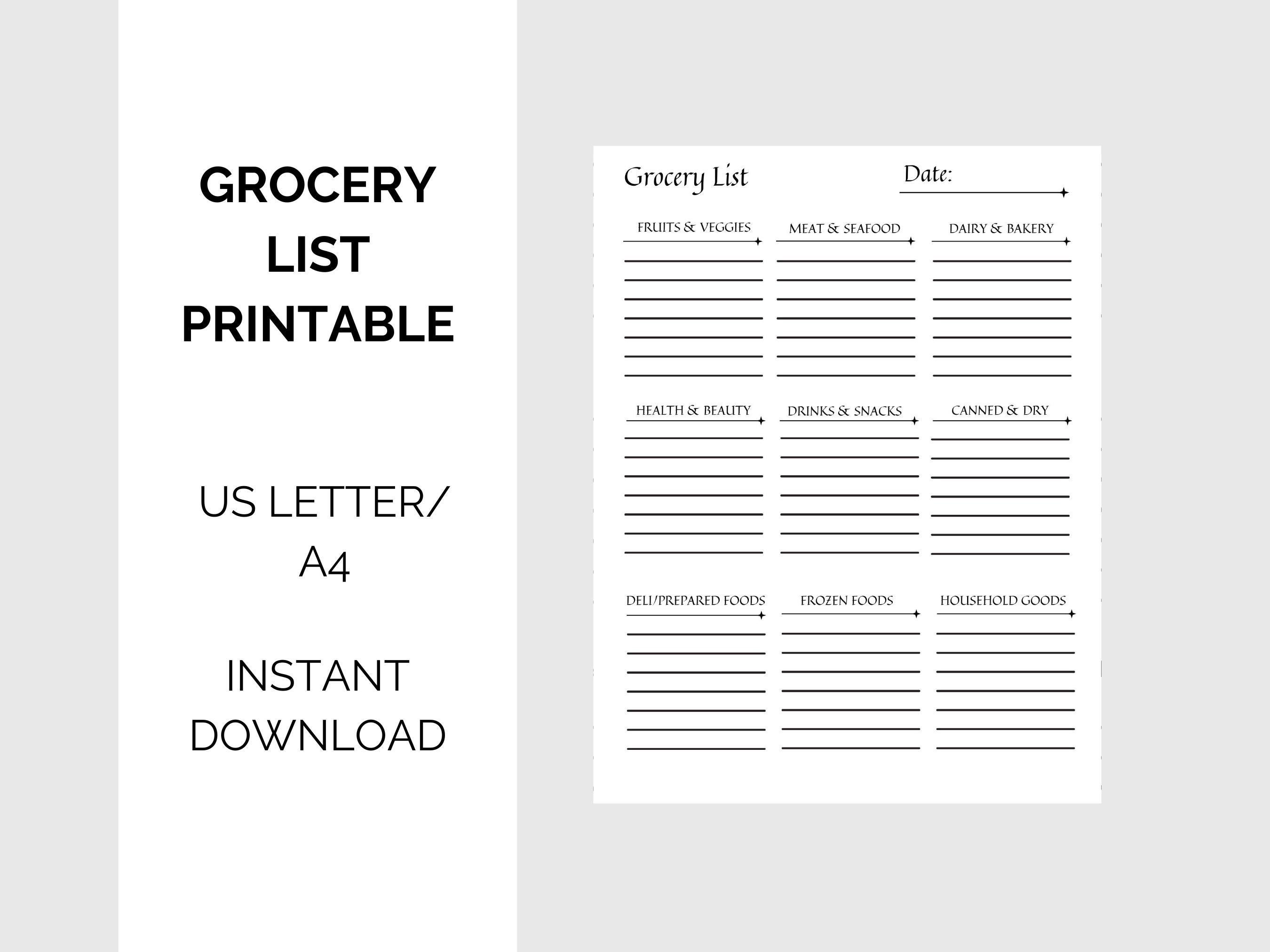 Grocery List Printable Template | Shopping Grocery List | Grocery Food ...