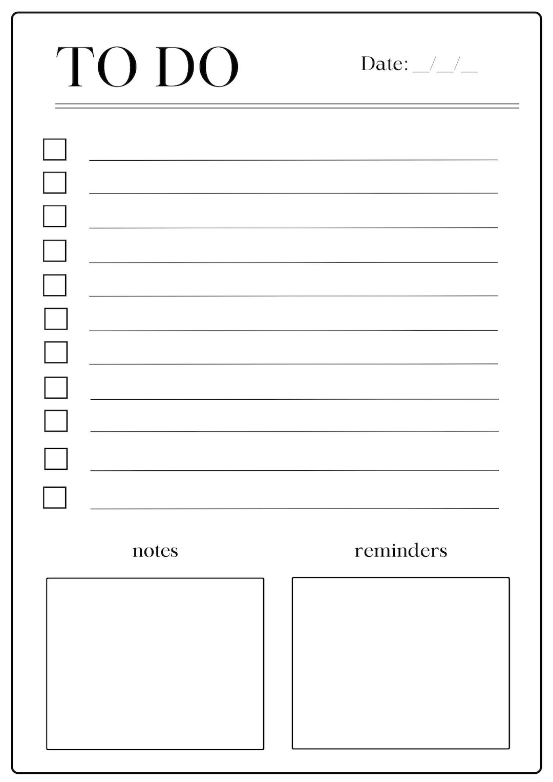 Minimalist Daily to Do List, Black and White Daily to Do List, Daily to ...