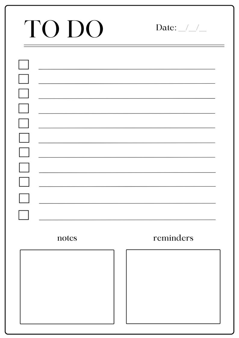 Minimalist Daily to Do List, Black and White Daily to Do List, Daily to ...