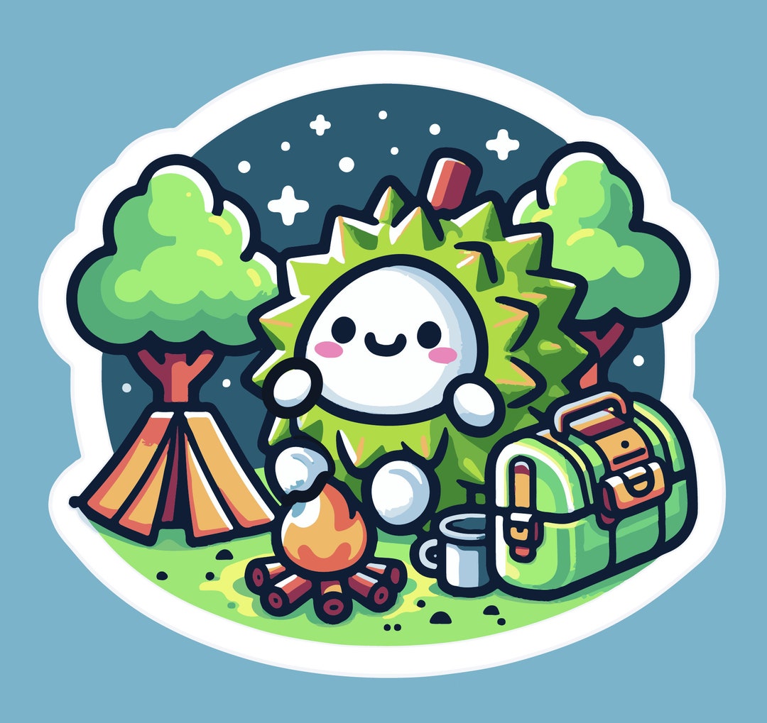 Cute Durian Camper Character Stickers Laptop Water Bottle Glossy High ...