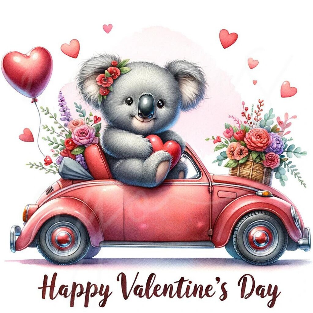 Valentine's Day Koala Bear Driving Red Beetle Bug Car, PNG File, Koala ...