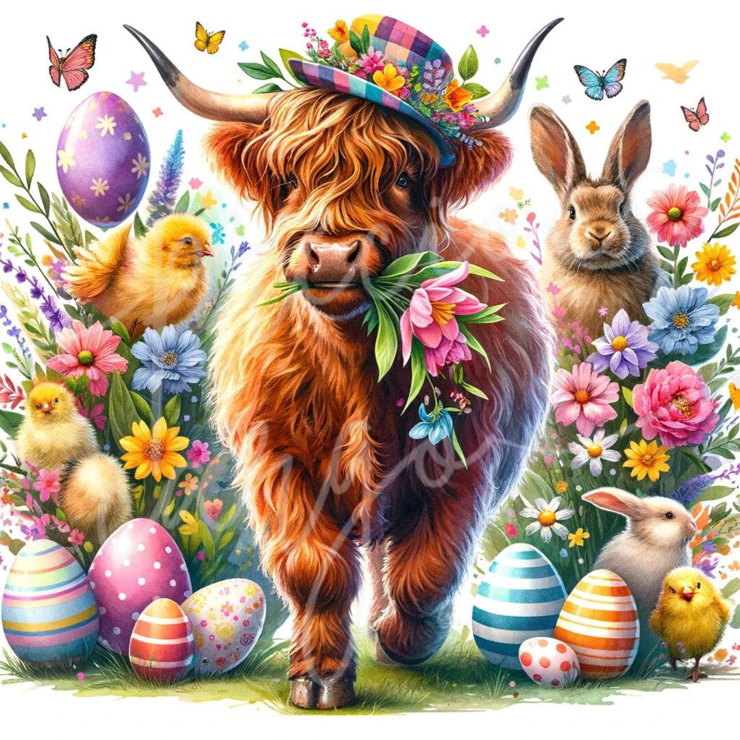 Easter Highland Cow, PNG File, Instant Download, Printable Easter, Cow ...